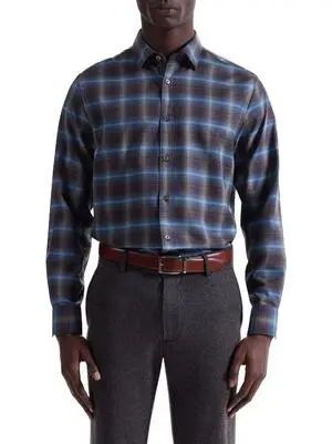 Bugatchi Karl Shaped Fit Plaid Cotton & Cashmere Button-up Shirt - Khaki/multi