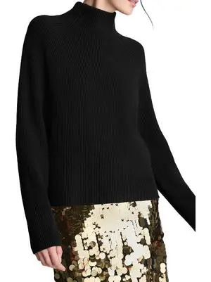 KENNETH COLE Raglan Sleeve Funnel Neck Sweater - Black