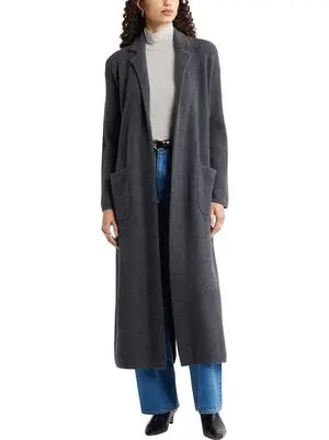 Nordstrom Wool And Cashmere Longline Cardigan - Grey Dark Charcoal Heather