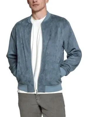 7 Diamonds Evolution Faux Suede Bomber Jacket - Dusty Blue