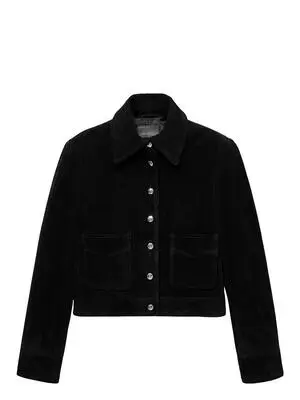 Mango Cropped Suede Jacket - Black