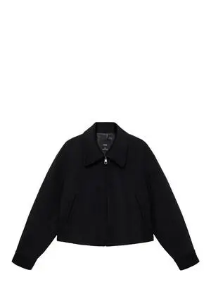 Mango Wool-blend Cropped Shirt Jacket - Black