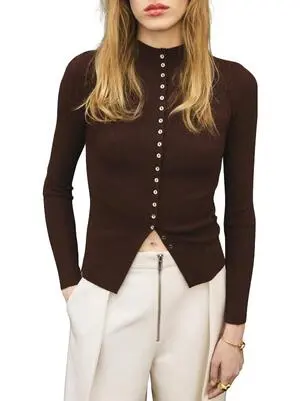 Mango Mock Neck Buttoned Cardigan - Chocolate