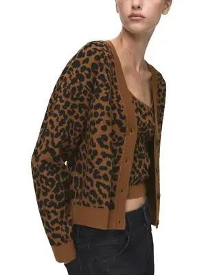 Mango Leopard Jacquard Cardigan - Medium Brown
