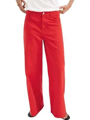 Mango Low Rise Wide Leg Jeans Red