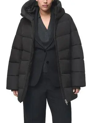 Mango Water Repellent Hooded Puffer Coat Black