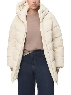 Mango Water Repellent Hooded Puffer Coat Off White