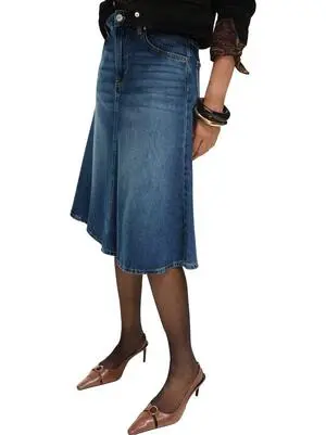 Mango Denim Midi Skirt - Dark Blue
