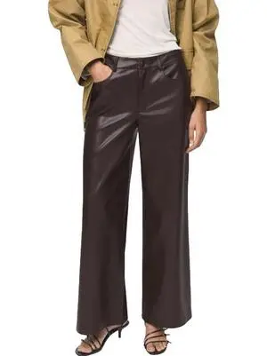 Mango Faux Leather Straight Leg Pants - Maroon