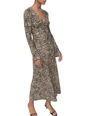 Mango Print Long Sleeve Maxi Dress - Black Cheetah