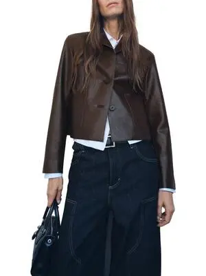 Mango Faux Leather Jacket - Chocolate