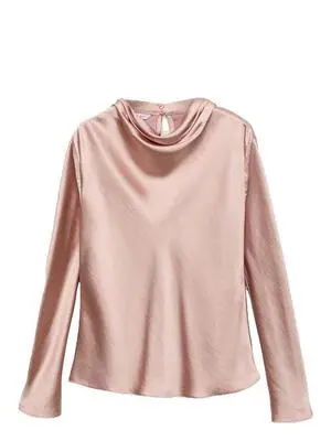 Mango Cowl Neck Satin Top - Pale Pink