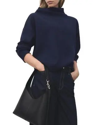 Mango Ruched Off-the-Shoulder Sweater Navy