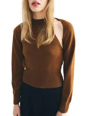 Mango Cutout Sweater - Medium Brown