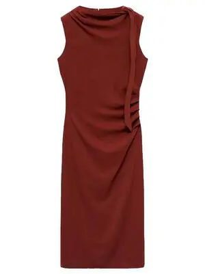 Mango Pleated Draped Sleeveless Maxi Dress - Burnt Orange