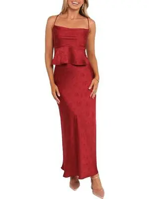 PETAL & PUP Floral Satin Camisole And Maxi Skirt Set - Burgundy