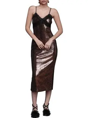 Avec Les Filles Sequin And Lace Slipdress - Chocolate