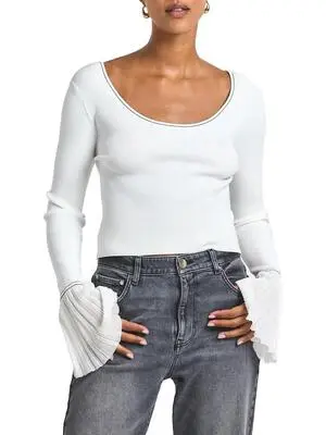 Derek Lam 10 Crosby Calliope Rib Frill Cuff Top - Blanc De Blanc