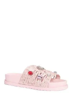 LAUREN LORRAINE Rose Appliqué Sandals Pink