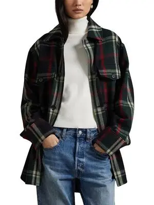 Ralph Lauren Oversized Plaid Wool-blend Twill Shirt Jacket - Green/blue/red Multi