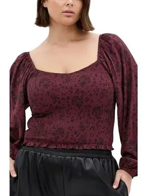 City Chic Abbie Floral Smocked Top - Cherry Ditsy