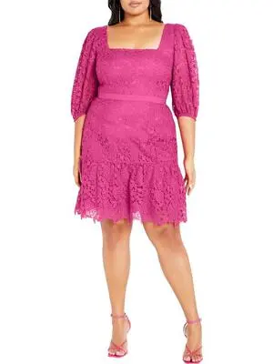 City Chic Priscilla Lace Mini Dress - Lilac Rose