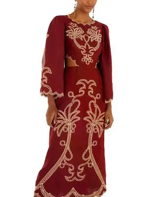 Farm Rio Embroidered Cutout Dress - Red