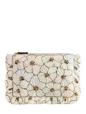 La DoubleJ Floral-embroidered Clutch - White