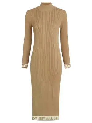 Karl Lagerfeld Logo-trim Ribbed Midi Dress - Brown