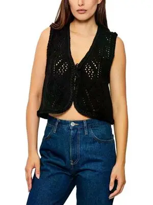 Ba&sh Giles Crochet Sleeveless Vest - Black