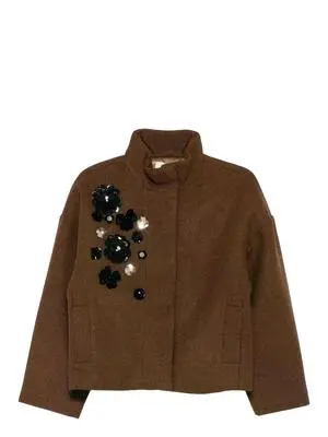 PSOPHIA Floral-appliqué Wool Jacket - Brown