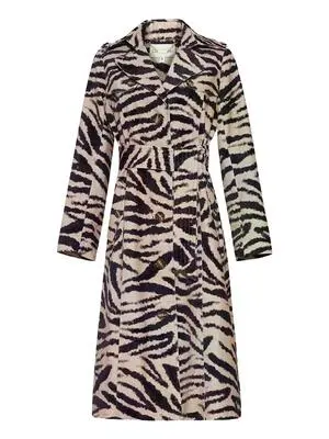 Cara Cara Zebra Print Belted Trench Coat - Neutrals