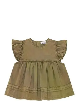 GANNI Ruffled Top Blouse - Green