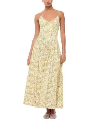 Staud Dena Floral-print Midi Dress - Yellow