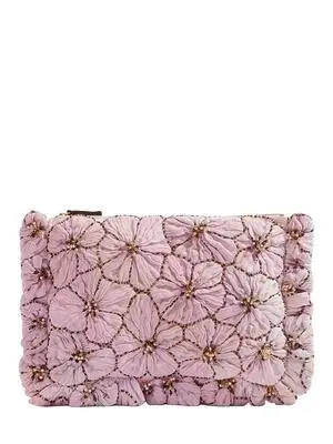 La DoubleJ Floral-Embroidered Clutch Bag Pink