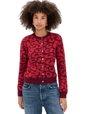 Jumper 1234 Leopard Jacquard Crew Neck Cardigan - Burgundy Poppy