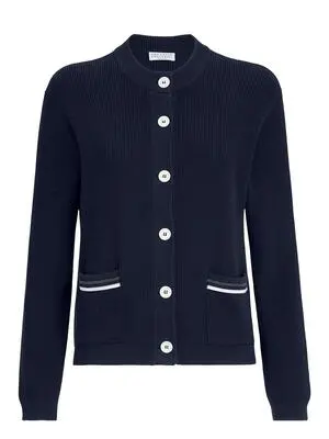 Brunello Cucinelli Cotton Cardigan With Pockets - Blue
