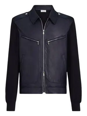 Brunello Cucinelli Knitted Leather Jacket - Blue