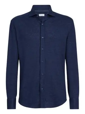 Brunello Cucinelli Linen-cotton Jersey Shirt - Blue