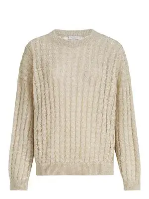 Brunello Cucinelli Linen-blend Cable Knit Sweater - Beige