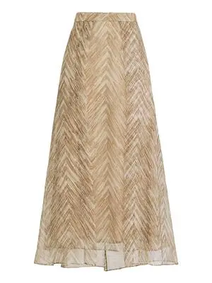 Brunello Cucinelli Silk Printed Maxi Skirt - Beige