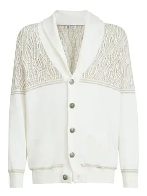Brunello Cucinelli Jacquard Shawl-collar Cardigan - White