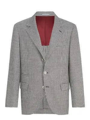 Brunello Cucinelli Virgin Wool-blend Houndstooth Deconstructed Blazer - Black
