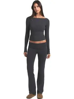 SKIMS SKIMS Long Sleeve Boatneck Cotton Jersey Top Ash