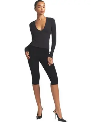 SKIMS Cotton Jersey Long Sleeve Plunge Top - Soot