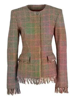BASILE Tartan Fringe Jacket - Neutrals