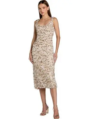 Mac Duggal Sleeveless Paillette Embellished Fitted Midi Dress - Oyster
