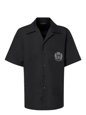 Dolce & Gabbana Logo Cotton Poplin Bowling Shirt - Black