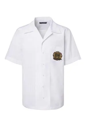 Dolce & Gabbana Logo Cotton Poplin Bowling Shirt - White