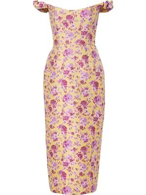 MARKARIAN Amara Floral Brocade Midi Dress - Yellow